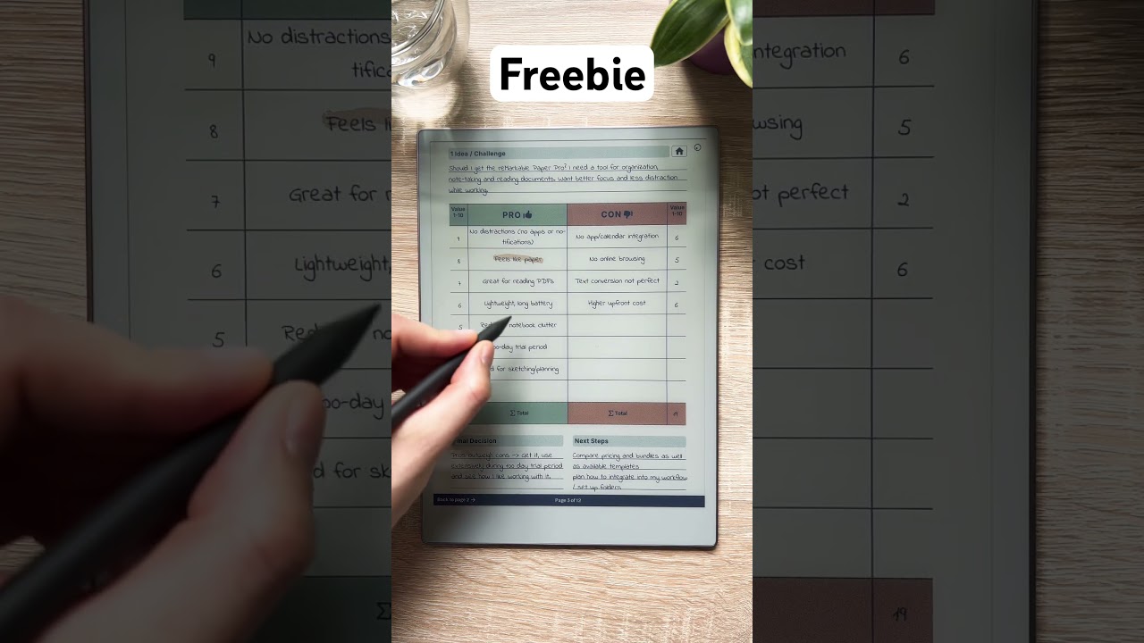 Free Pros/Cons PDF Template for reMarkable Paper Pro #remarkable #remarkablepaperpro