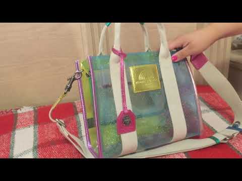 Kurt Geiger London Mini Southbank Vinyl Tote in multi rainbow shimmer