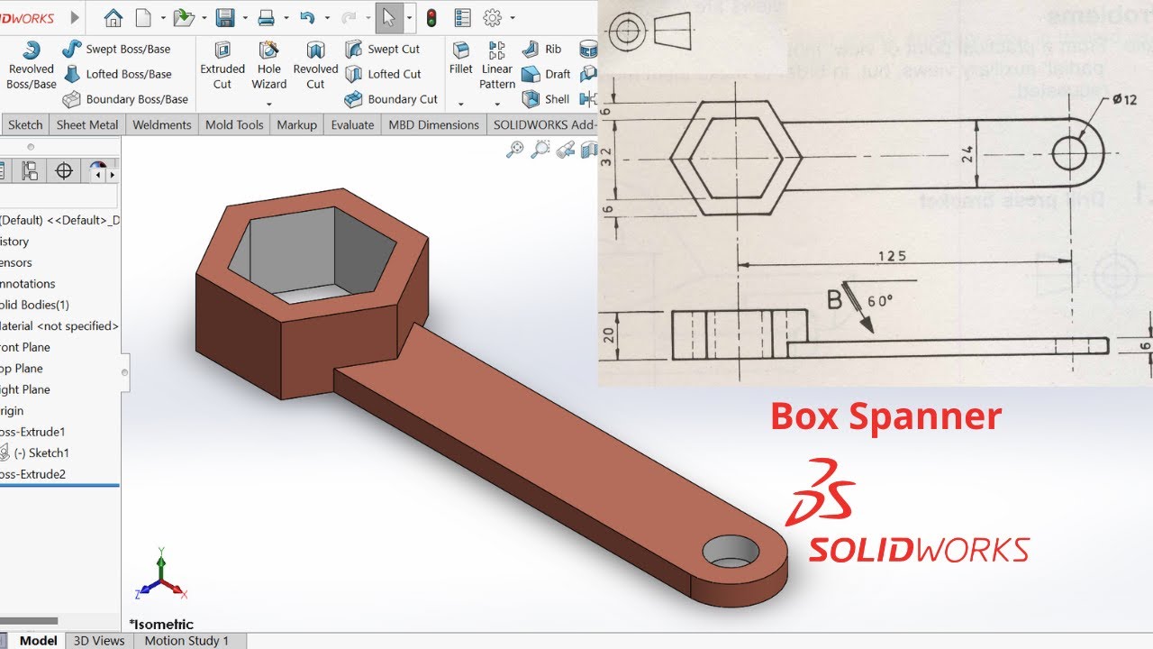 How to Make a Box Spanner in SolidWorks - SolidWorks Tutorial