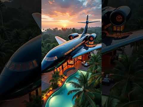 A Airplane-shaped Villa 🖤✈️ #ai #aiart #airplane #luxury #villa #mansion