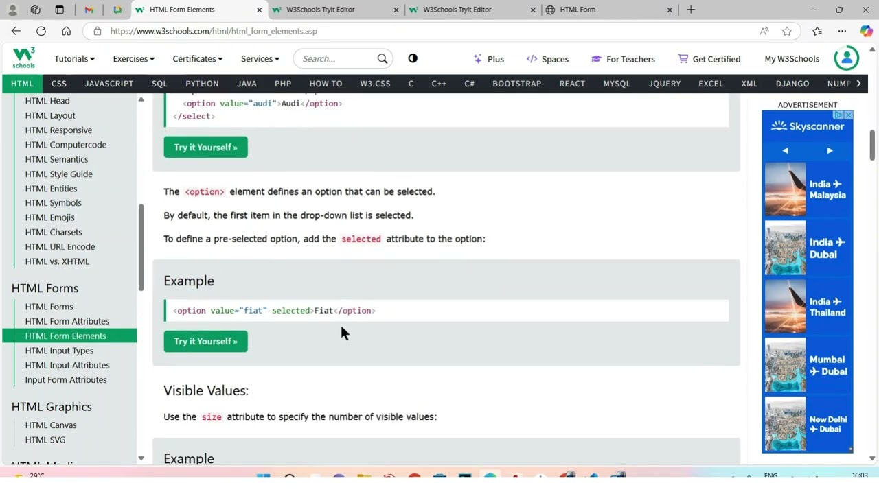 W3Schools HTML Tutorial 26 | HTML Form Elements