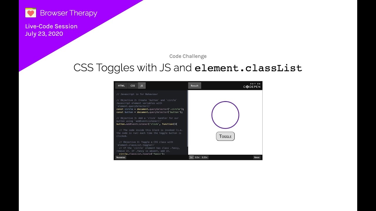 Part 2: Toggling CSS with Javascript and element.classList