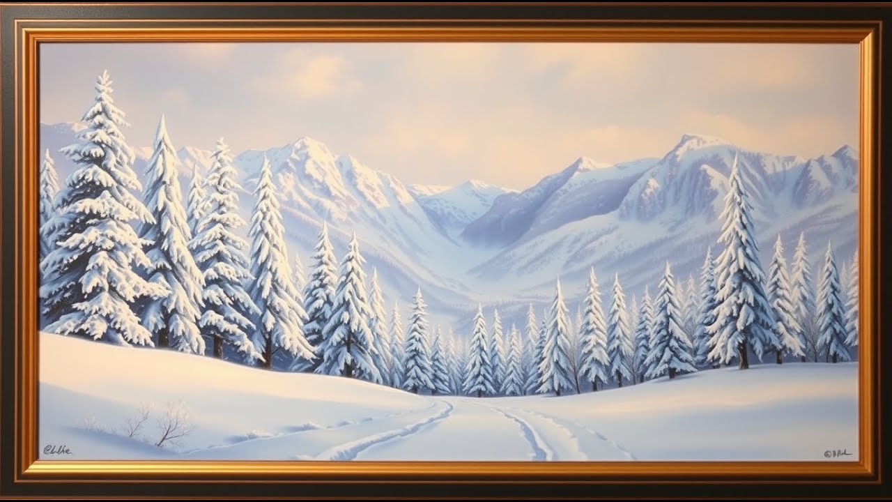 Snowy Pine Forest and Mountain Path | Peaceful Winter Landscape Art (TV WALLPAPER) 4K