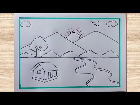 How to Draw a Mountain River Scenery | Drawing Scenery for Beginners