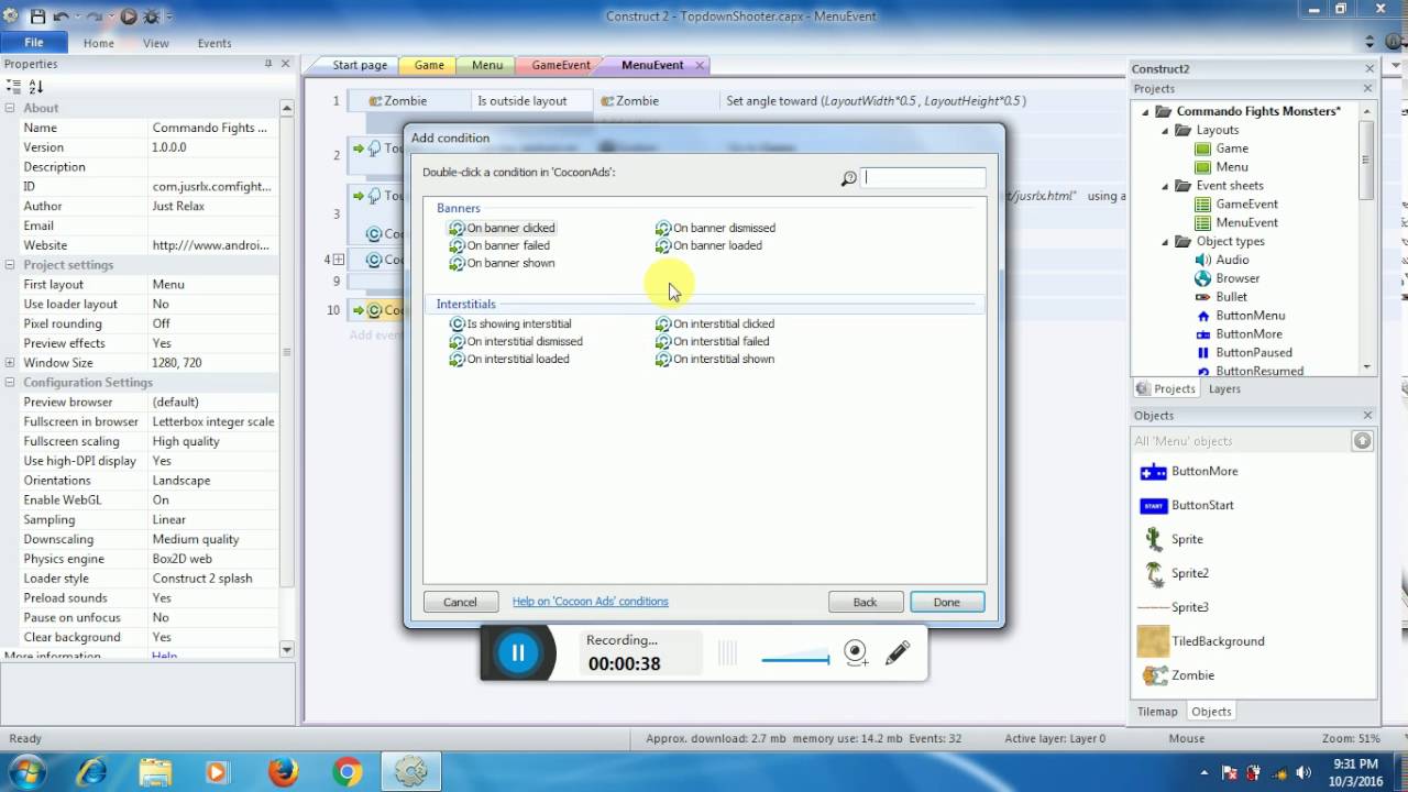 How to add OR conditions in Construct2