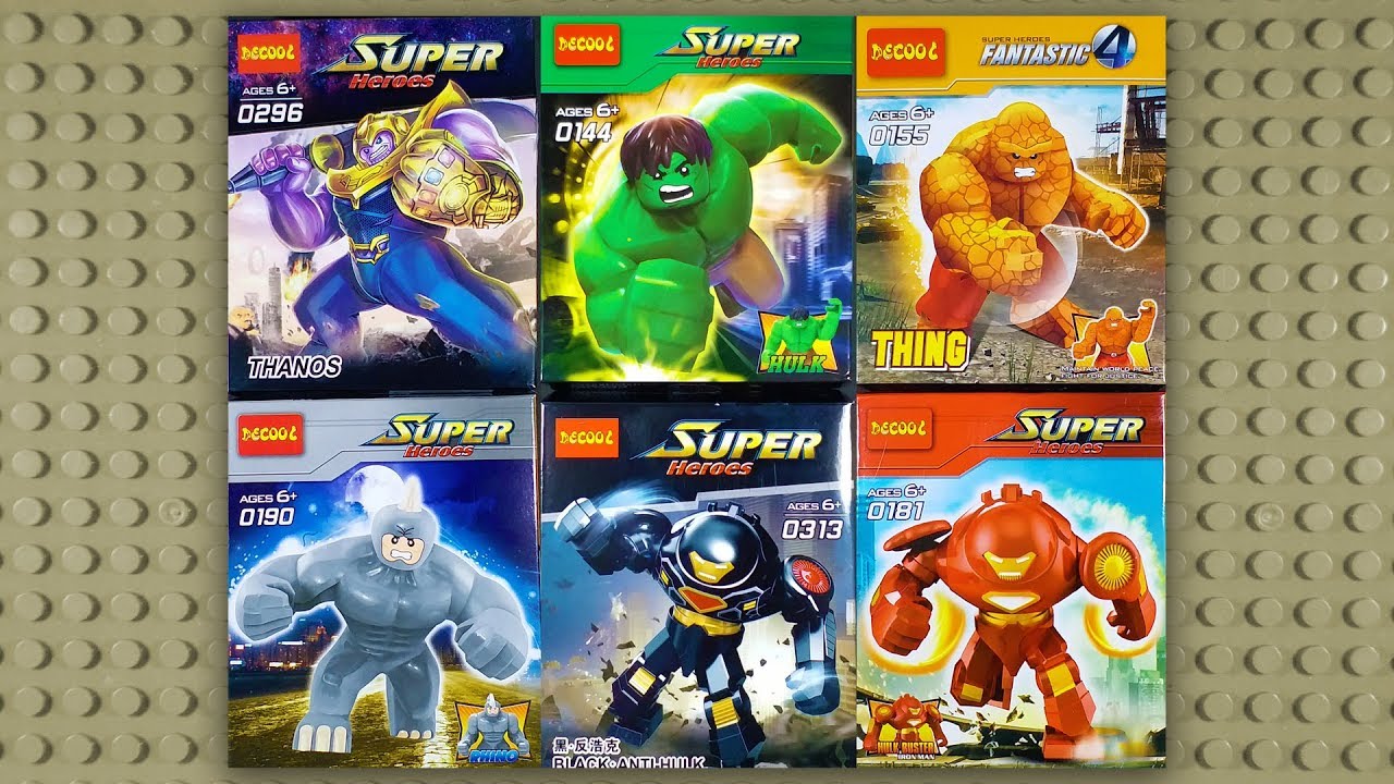 LEGO Marvel Big Figures Thanos Hulk Thing Rhino Hulkbuster (knock-off) DECOOL