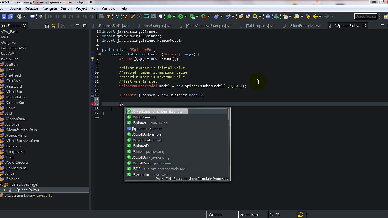 24. JSpinner Java Swing Tutorial without voice