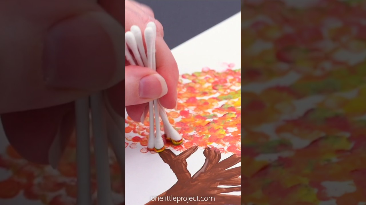 Q-Tip Fall Tree Painting 🍁🎨