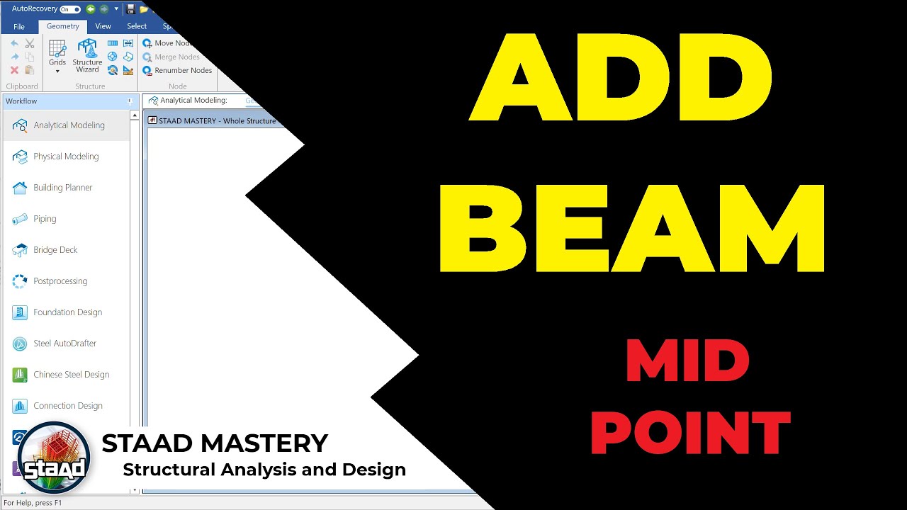 Add Beam - Mid Point - STAAD Pro Connect Edition - STAAD MASTERY