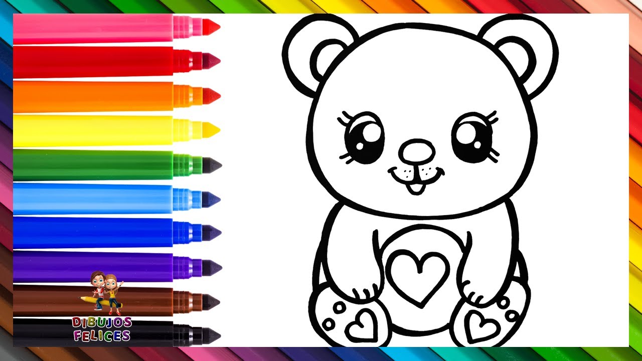 Dibuja y Colorea Un Lindo Osito De Peluche 🧸🌈 Dibujos Para Niños
