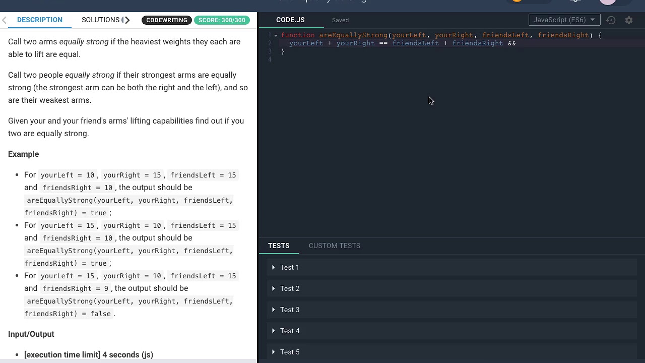 areEquallyStrong ~ CodeFights Javascript Solution