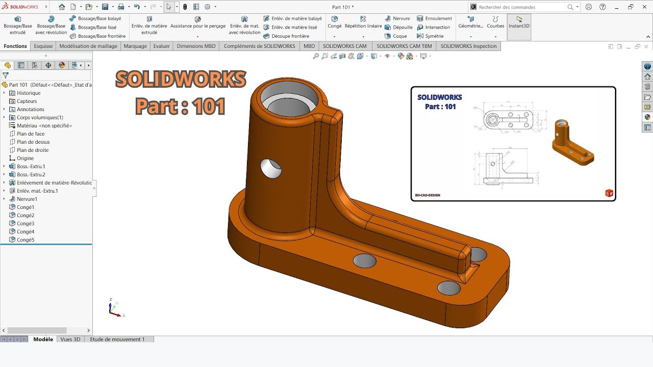 SolidWorks tutorial 3D Modeling: Part 101