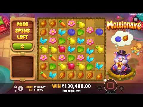Moleionaire Slot by Pragmatic Play 🌸 96.50% RTP, 7×7 Grid, React Pair, which turn into Wilds!
