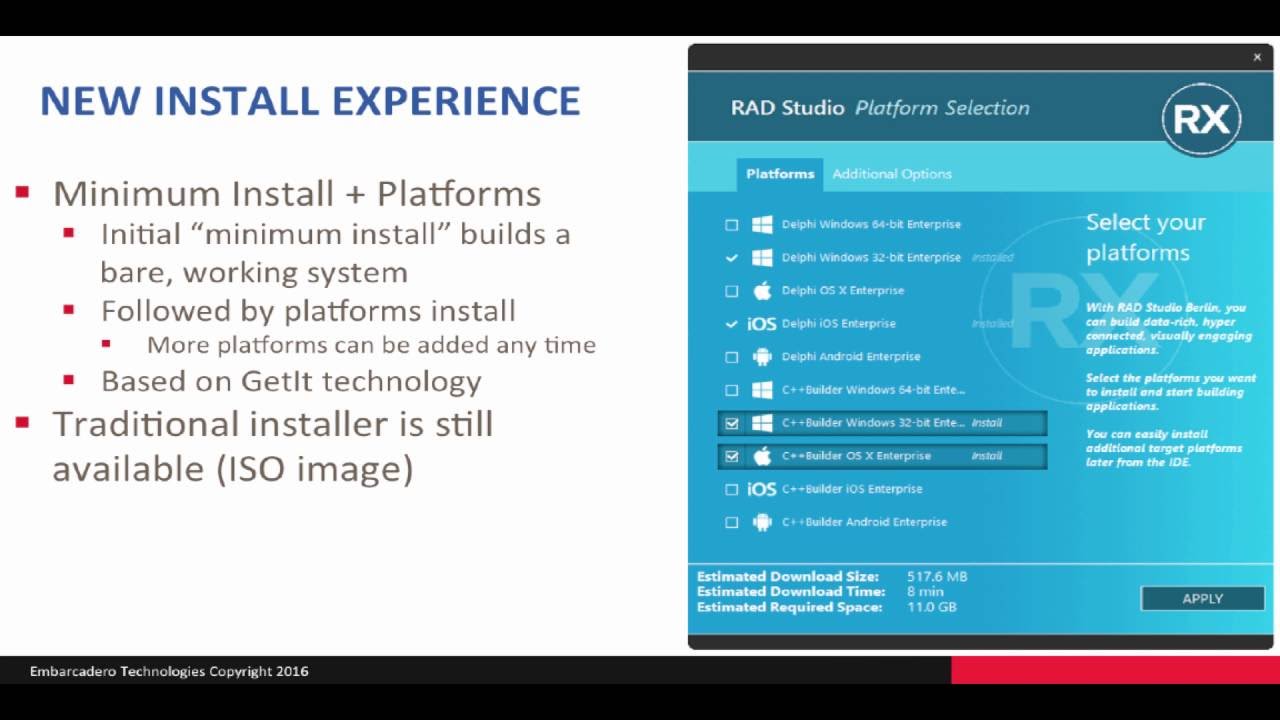 Differences in the new Installer for RAD Studio