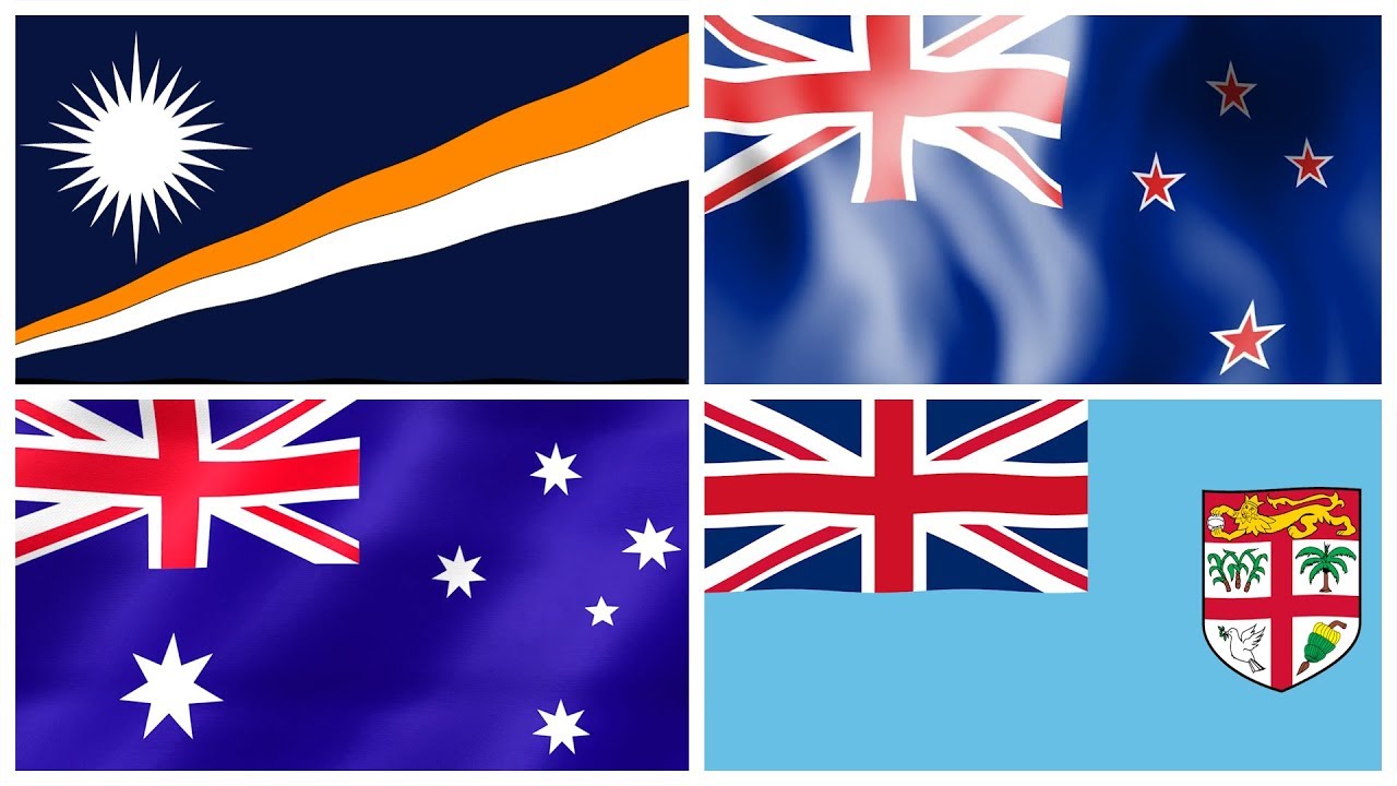FLAGS OF OCEANIA – National Flags of Oceanian Countries for Kids, Kindergarten