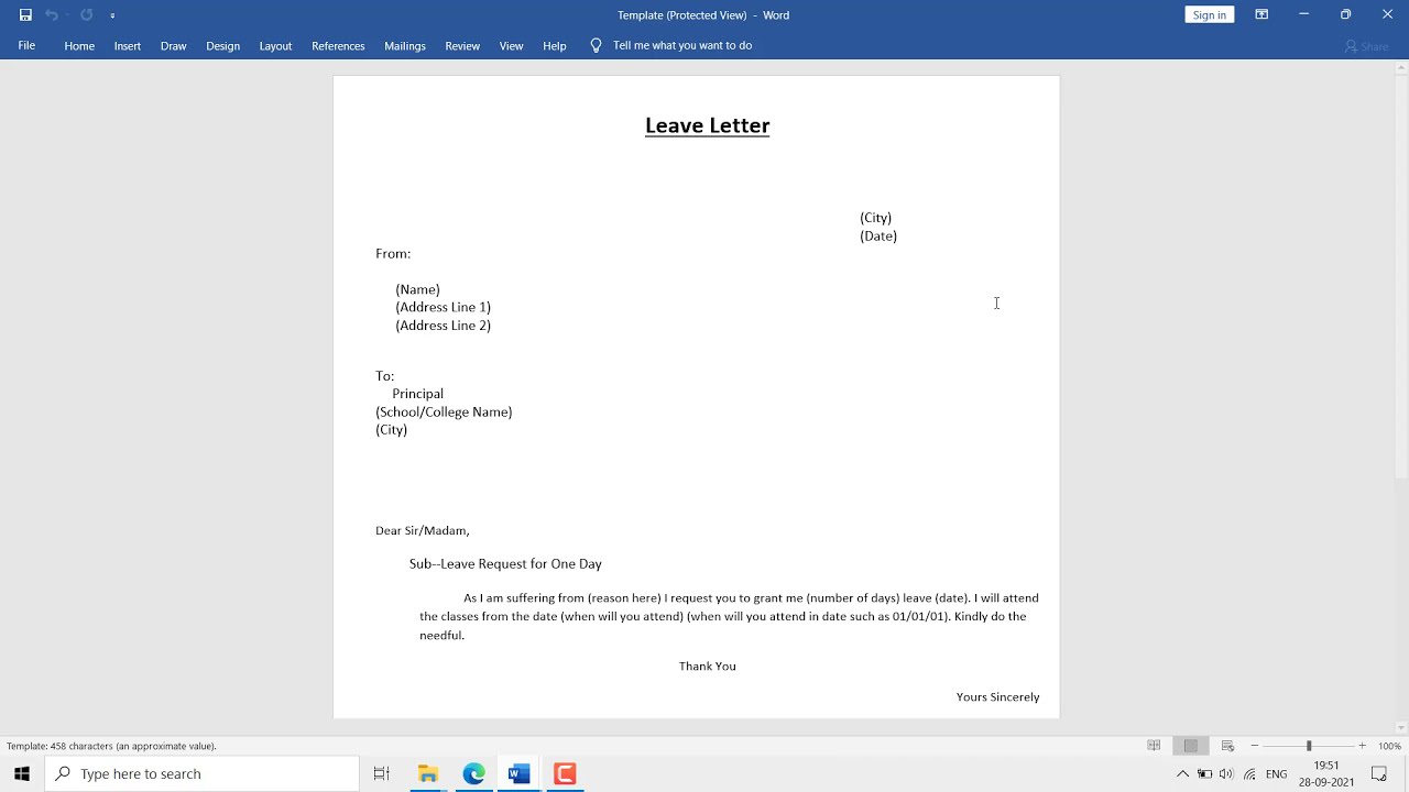 Leave Letter Template!(Free To Download)