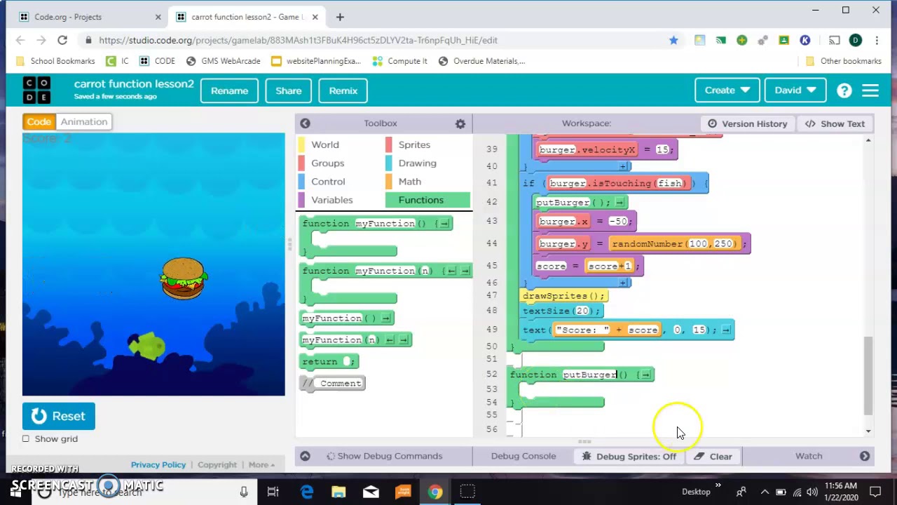 Using Function Blocks in Game Lab on Code.org