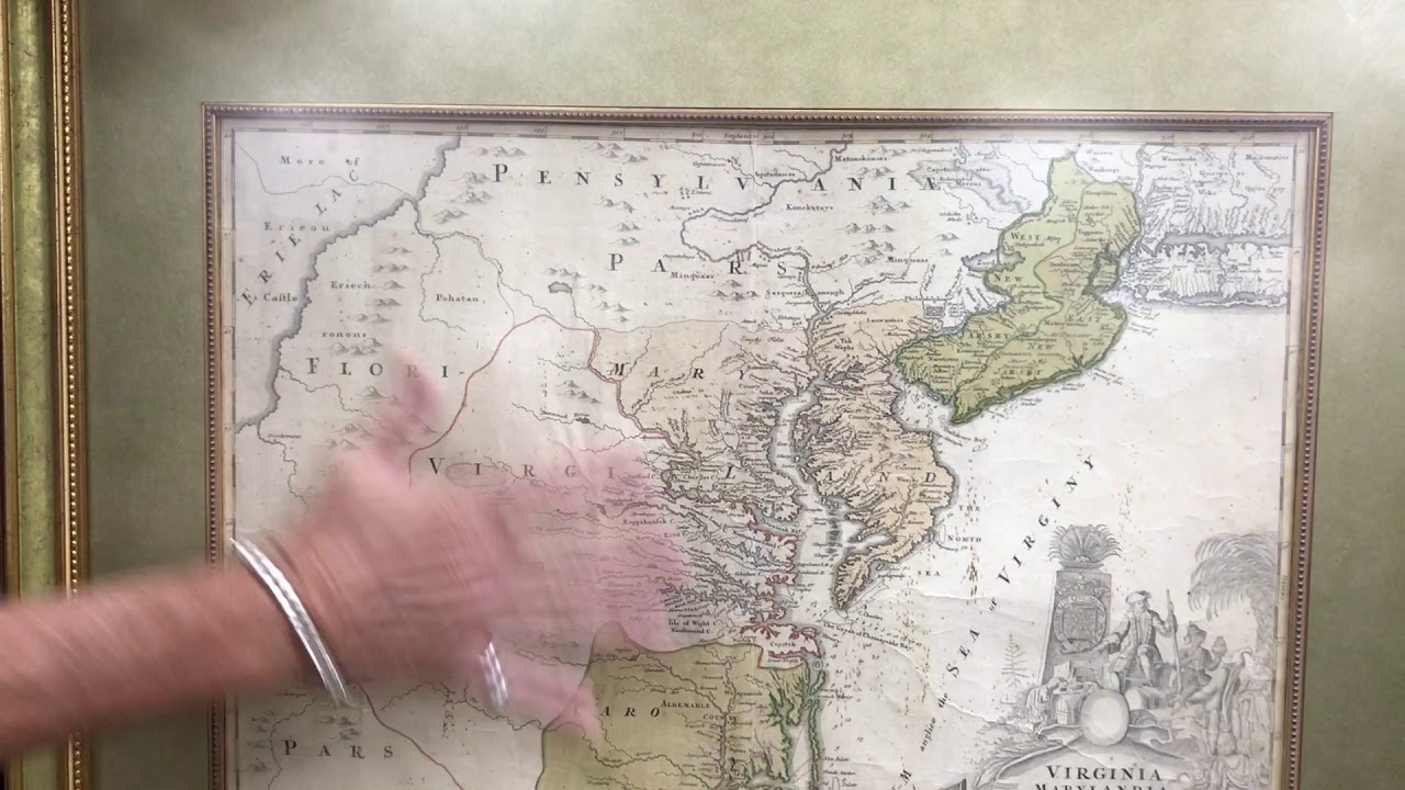 Copper Engraving 18th Century Map by Johann Homann of early Virginia and Carolina