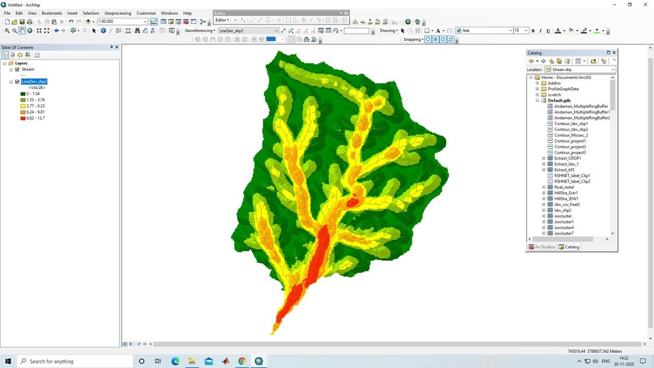 Drainage density or Stream Density Map using ArcGIS