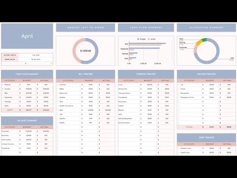 Budget Planner Excel & Google Sheets, Monthly Budget Spreadsheet, Personal Finance Tracker