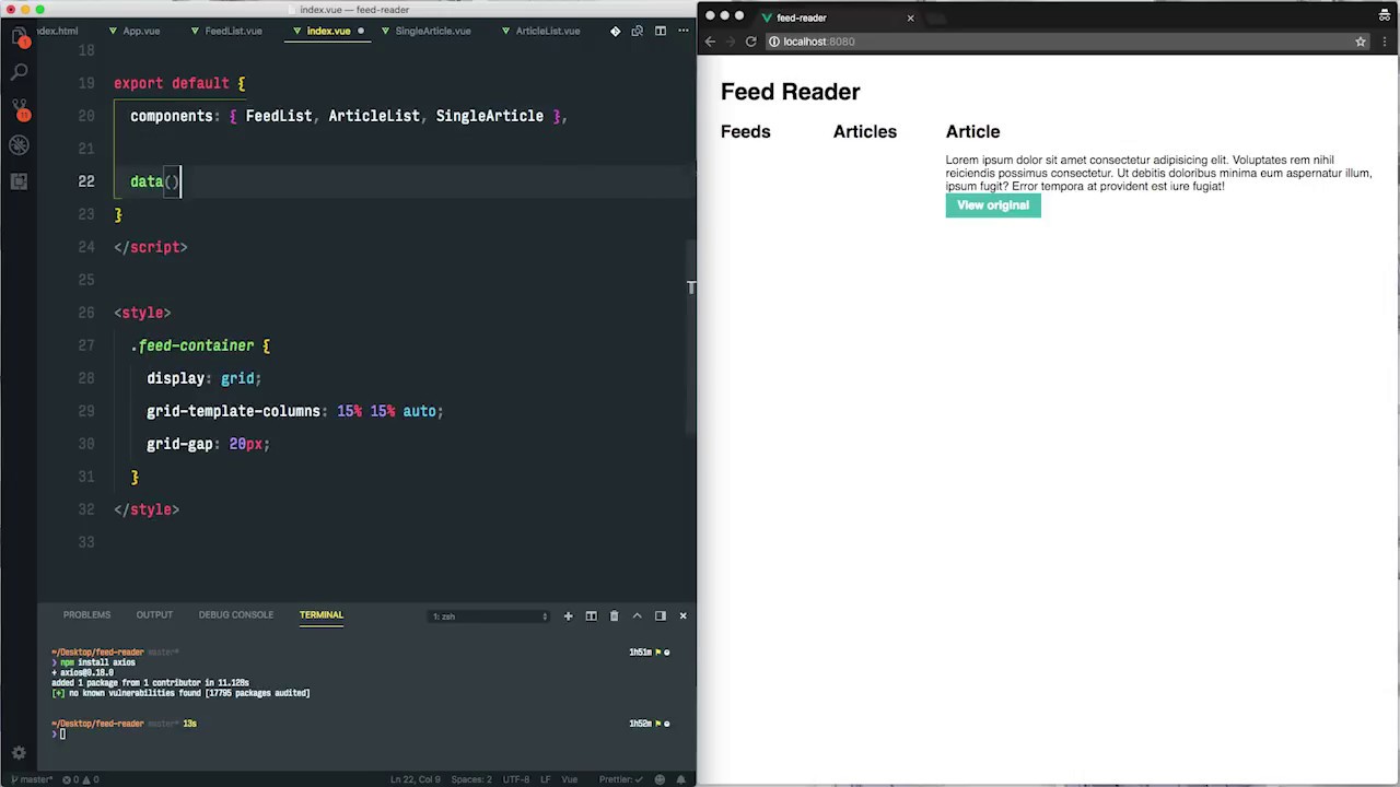 7. Display Feeds - Create an RSS Feed Reader with Vue and Netlify