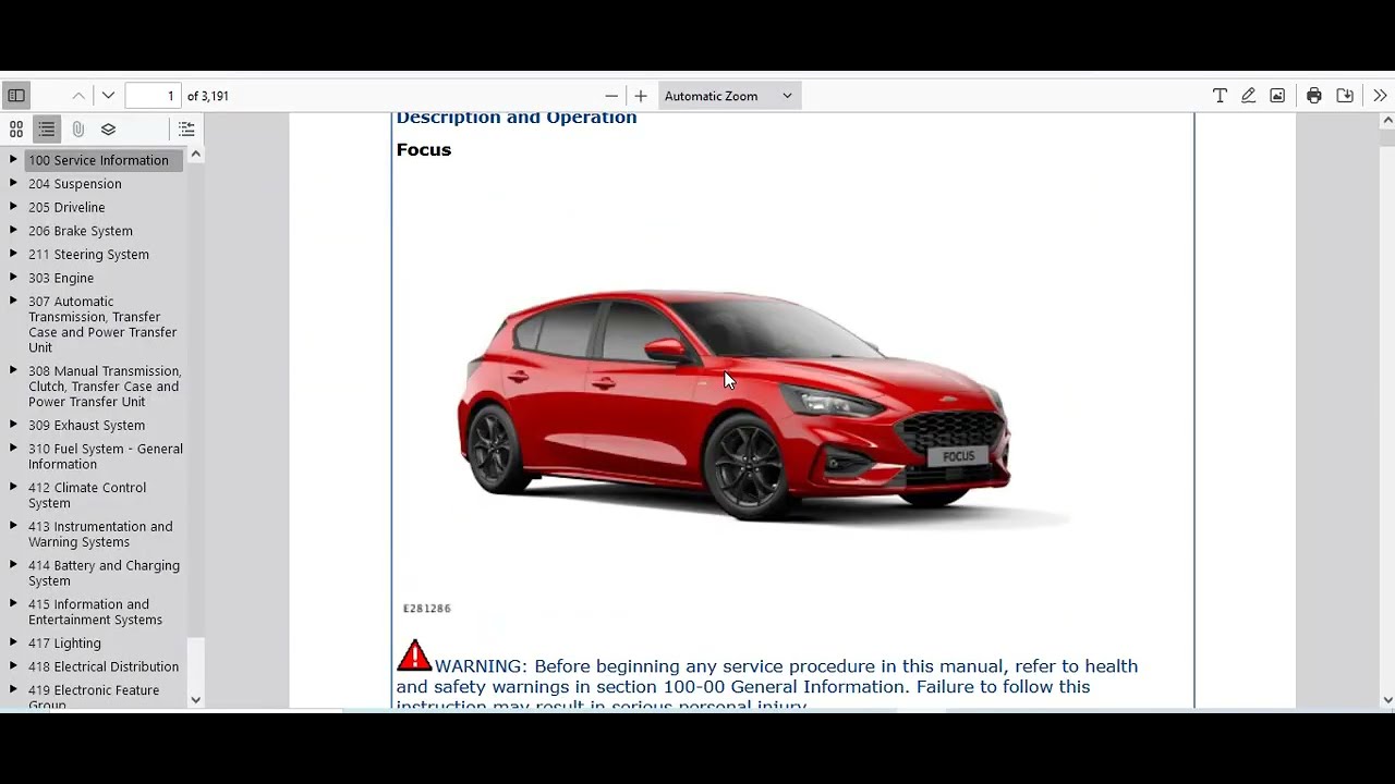 Downloadable Workshop Manual For Ford Focus (2018-2021) In Pdf Format