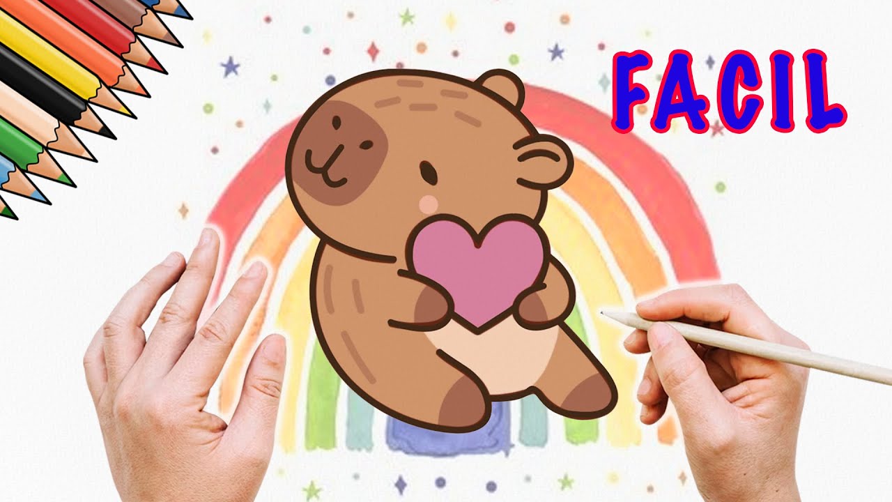 Como dibujar paso a paso a un capibara con un corazón de San Valentin🦫🌈⭐
