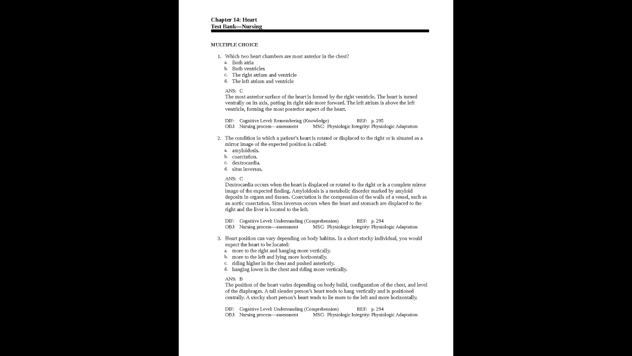 TEST BANK FOR NURSING(Chapter 14: Heart)