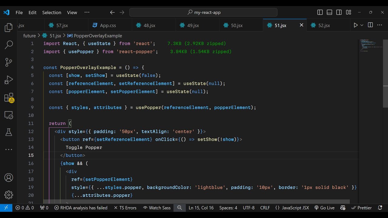 React.js Tutorial to Display Animated Overlays and Tooltip Popper Messages Using react-popper in JSX