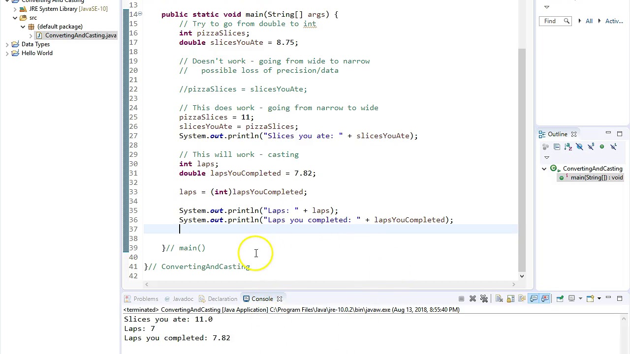 Java 2.5- Converting And Casting