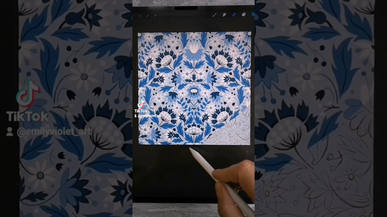 Damask Pattern from Sketch to Final Design in Procreate - before/after