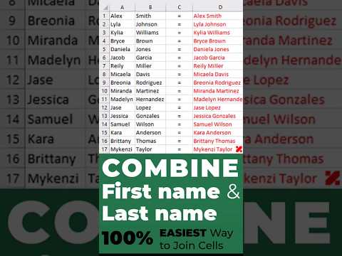 COMBINE First & Last Names in a Column | Excel Tutorials #ctrl_e #combine #concat #join_cell #merge