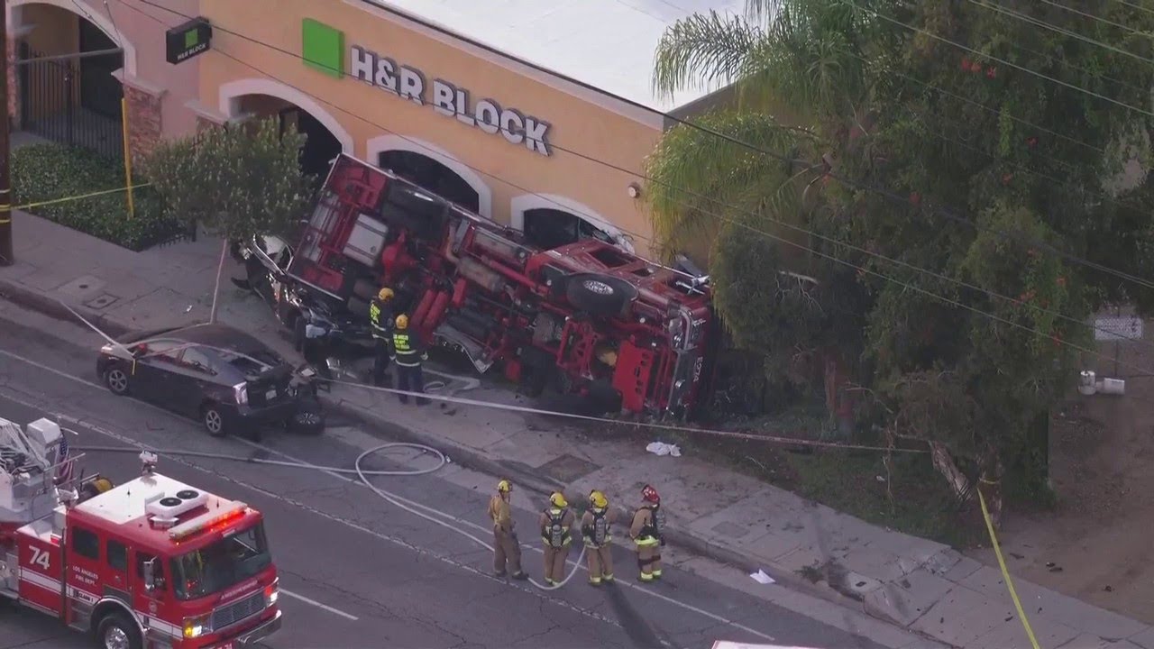 LIVE: Fire truck flips over in Sunland