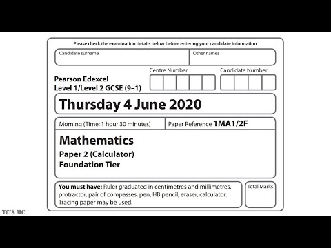 Edexcel GCSE Maths - June 2020 - Foundation Paper 2 - Explanation