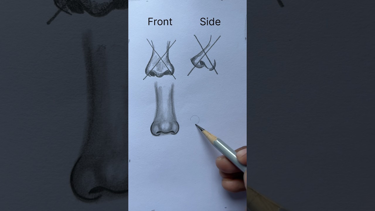 How to draw nose, Front and side #art #drawing #sketch #shorts