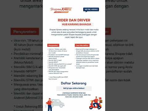 Lowongan Kerja Rider dan Driver Shopee Express Bekasi