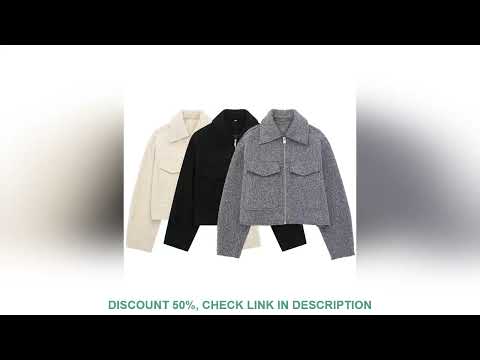 Willshela Women Fashion With Pockets Grey Front Zipper Jackets Vintage Lapel Neck Long Sleeves Femal