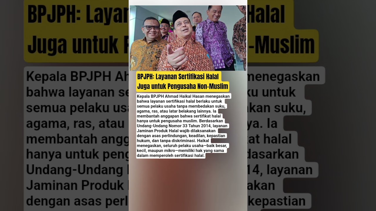 BPJPH: Layanan Sertifikasi Halal Juga untuk Pengusaha Non-Muslim