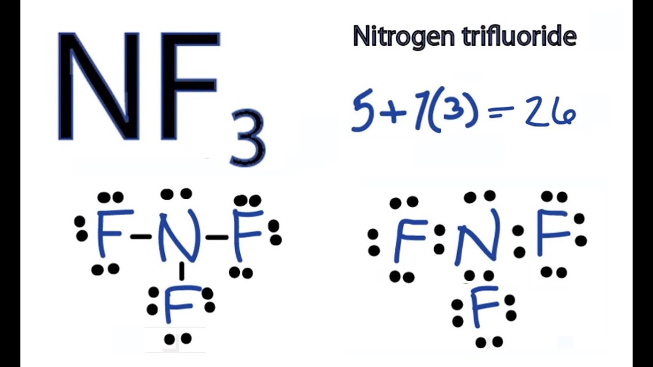NF3 Lewis Structure - How to Draw the Dot Structure for NF3 (Nitrogen trifluoride)