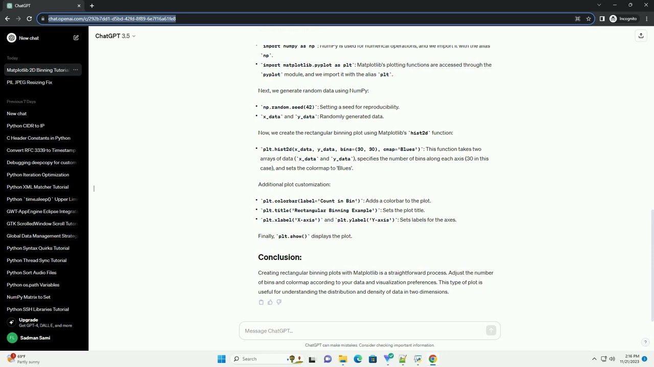 Python Matplotlib rectangular binning