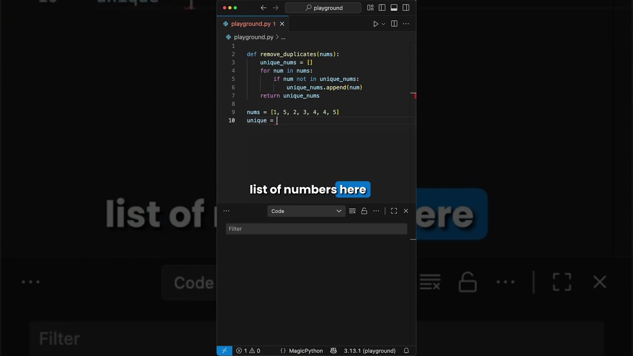 Remove Duplicates from List in Python #python #coding #programming #fyp