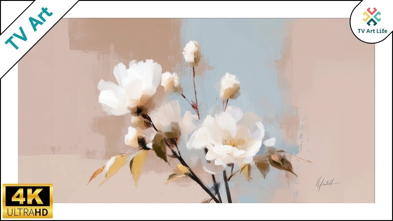 Modern Rustic Floral Frame TV Art | Soft Neutral Flower Screensaver | 4 Hours