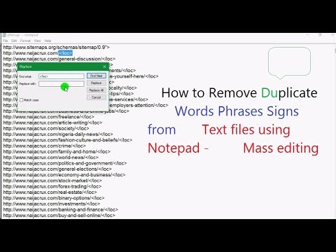 How to mass remove or replace duplicate words phrases signs from text files using Notepad