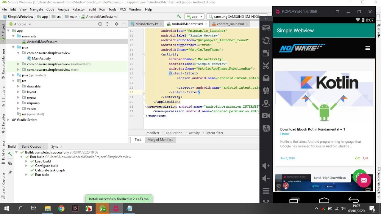 Create Simple WebView Kotlin Android Studio