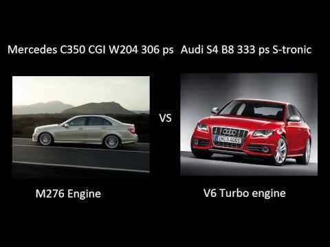 Mercedes C350 CGI W204 M276 306 ps vs Audi S4 B8 V6 turbo 333 ps drag acceleration разгон ускорение