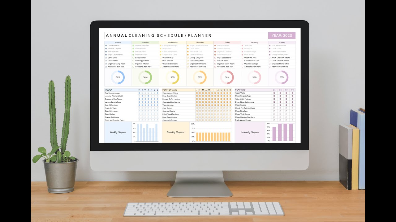 Google Sheets Cleaning Checklist with Daily, Weekly, Monthly, Quarterly, & Annual Sections