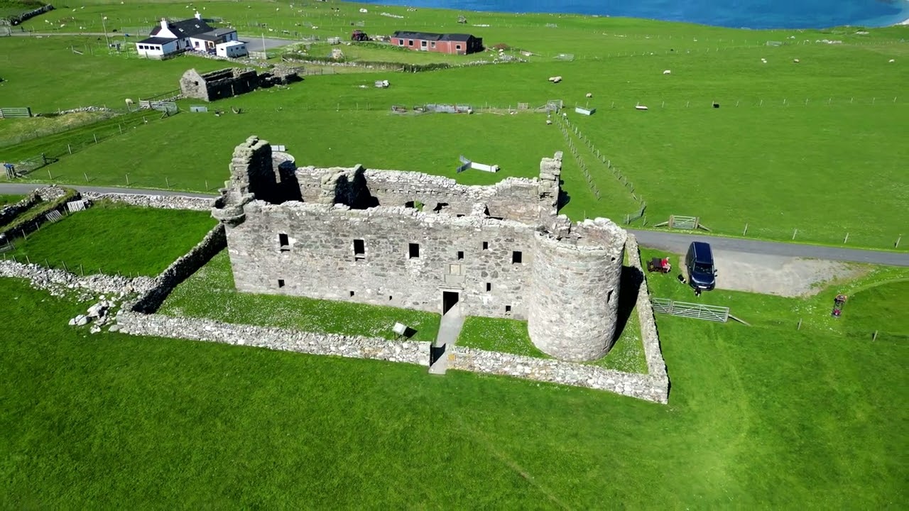 muness castle unst 4k drone