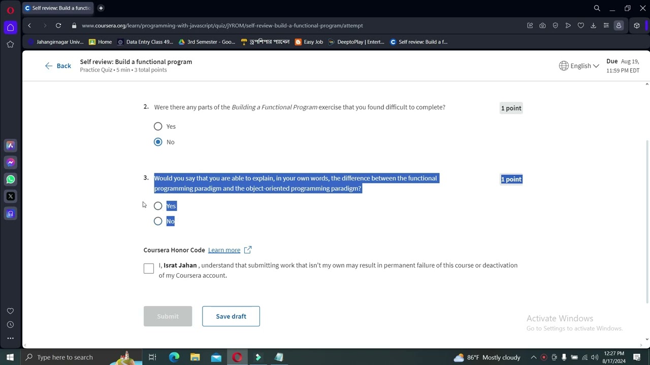 Self review: Build a functional program Coursera | Programming with JavaScript Meta