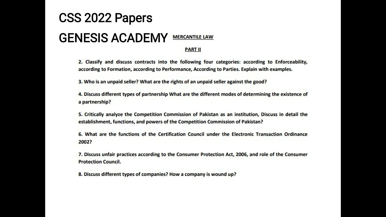 CSS Mercantile Law Paper | Today CSS Mercantile Law Paper |