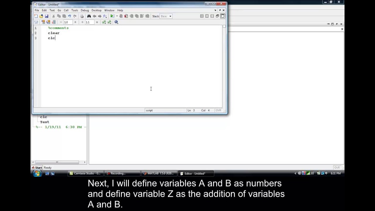 Getting started in MATLAB by writing a simple script file